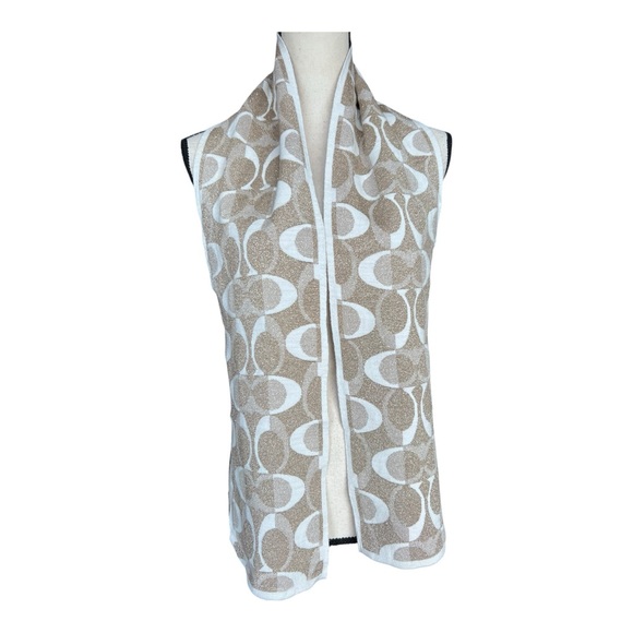 Coach | Accessories | Coach Metallic Knit C Logo Scarf In A Beige Gold ...